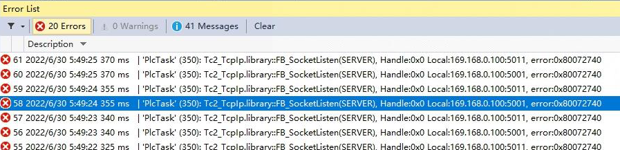 TF6310 TCP/IP常见问答: Tc2_TcpIp.library::FB_SocketListen(SERVER) 0x80072740 | 倍福虚拟学院